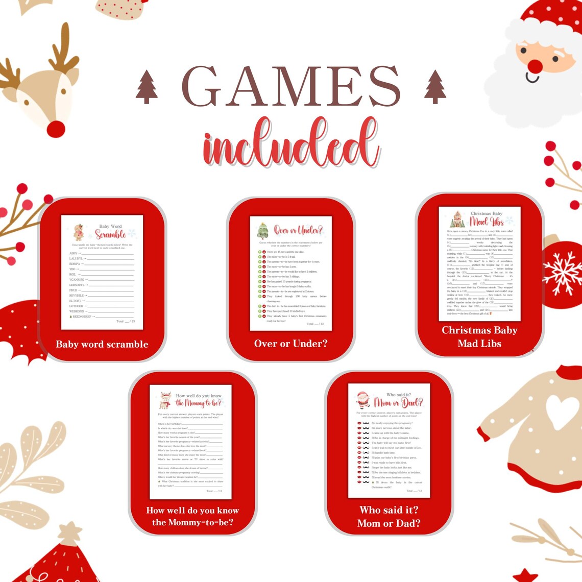 Christmas Baby Shower Games | Holiday Sprinkle, 10 Printable Activities ...
