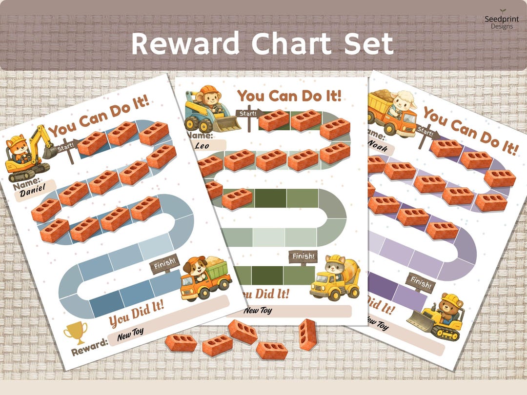 Construction Vehicle Reward Chart Set for Kids Printable Toddler ...