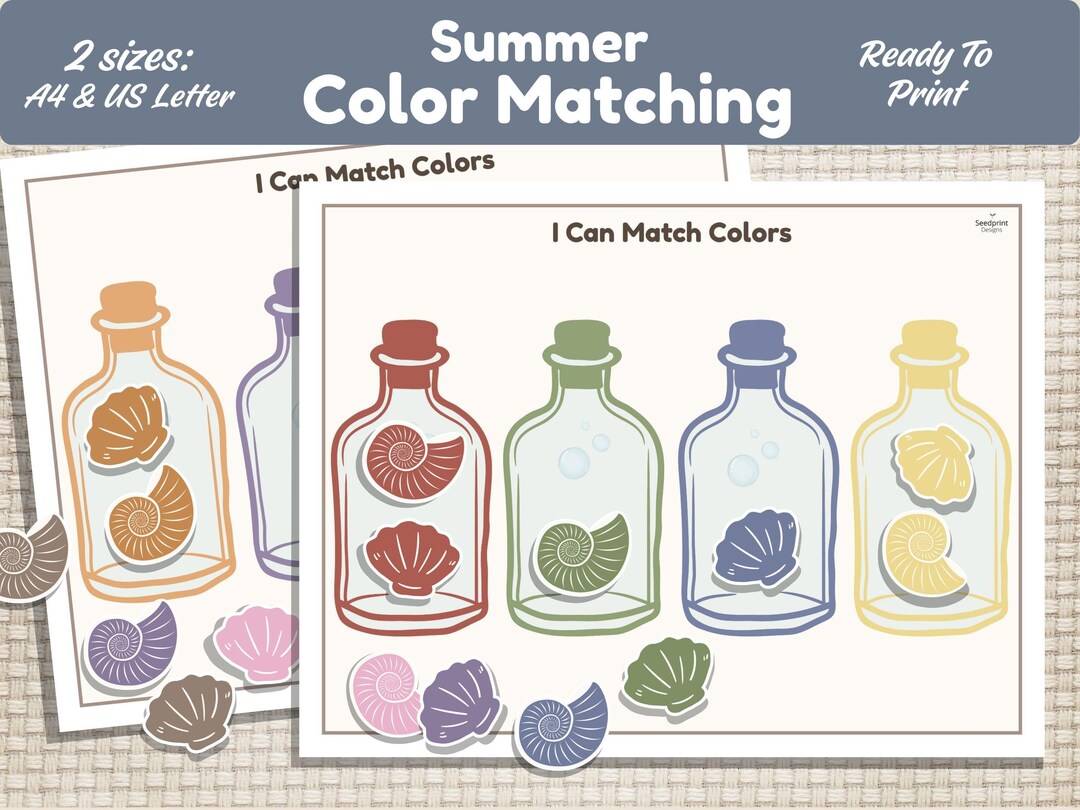 Color Matching Activity Summer Printable Toddler Montessori Seashell ...