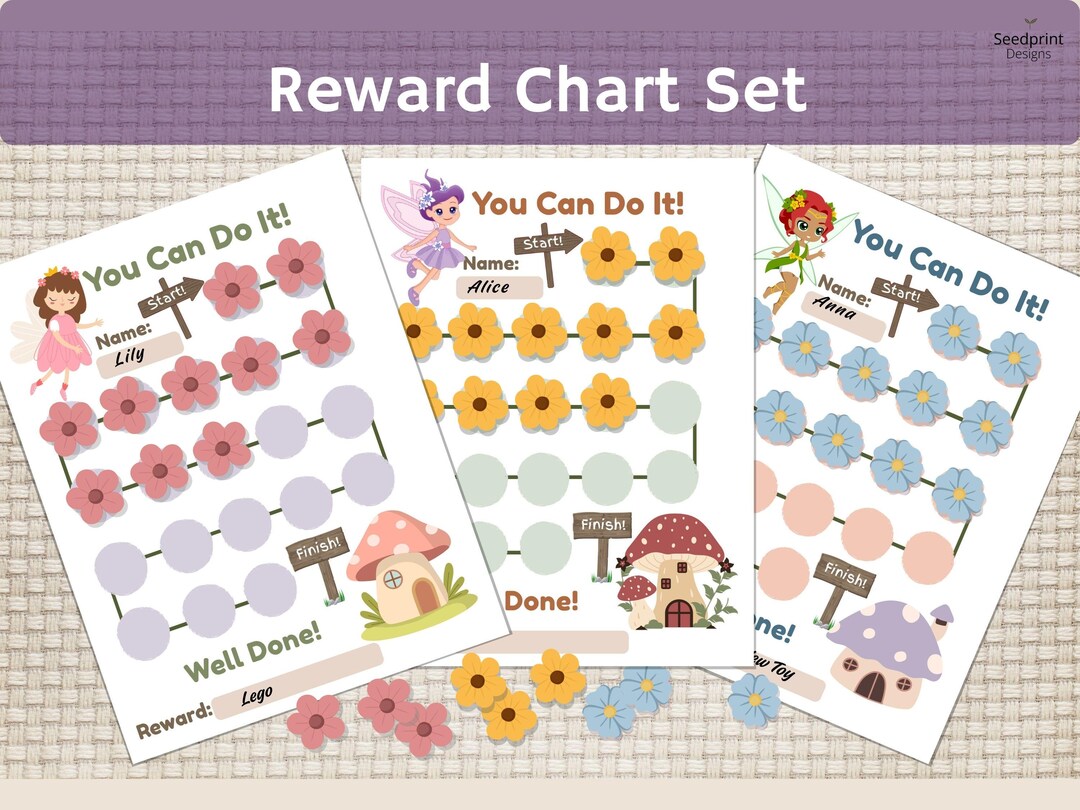Fairy Reward Chart Set for Kids Colorful Flowers Printable Toddler ...
