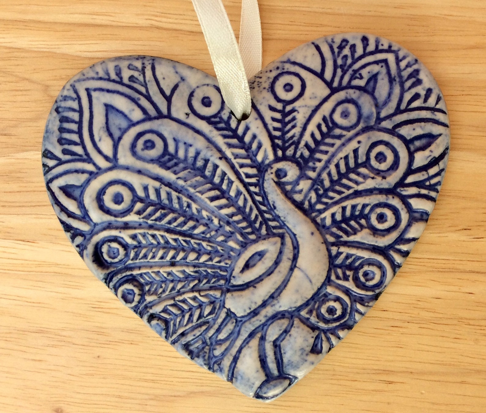 Peacock Heart Ornament Blue or Green Hanging Heart With - Etsy
