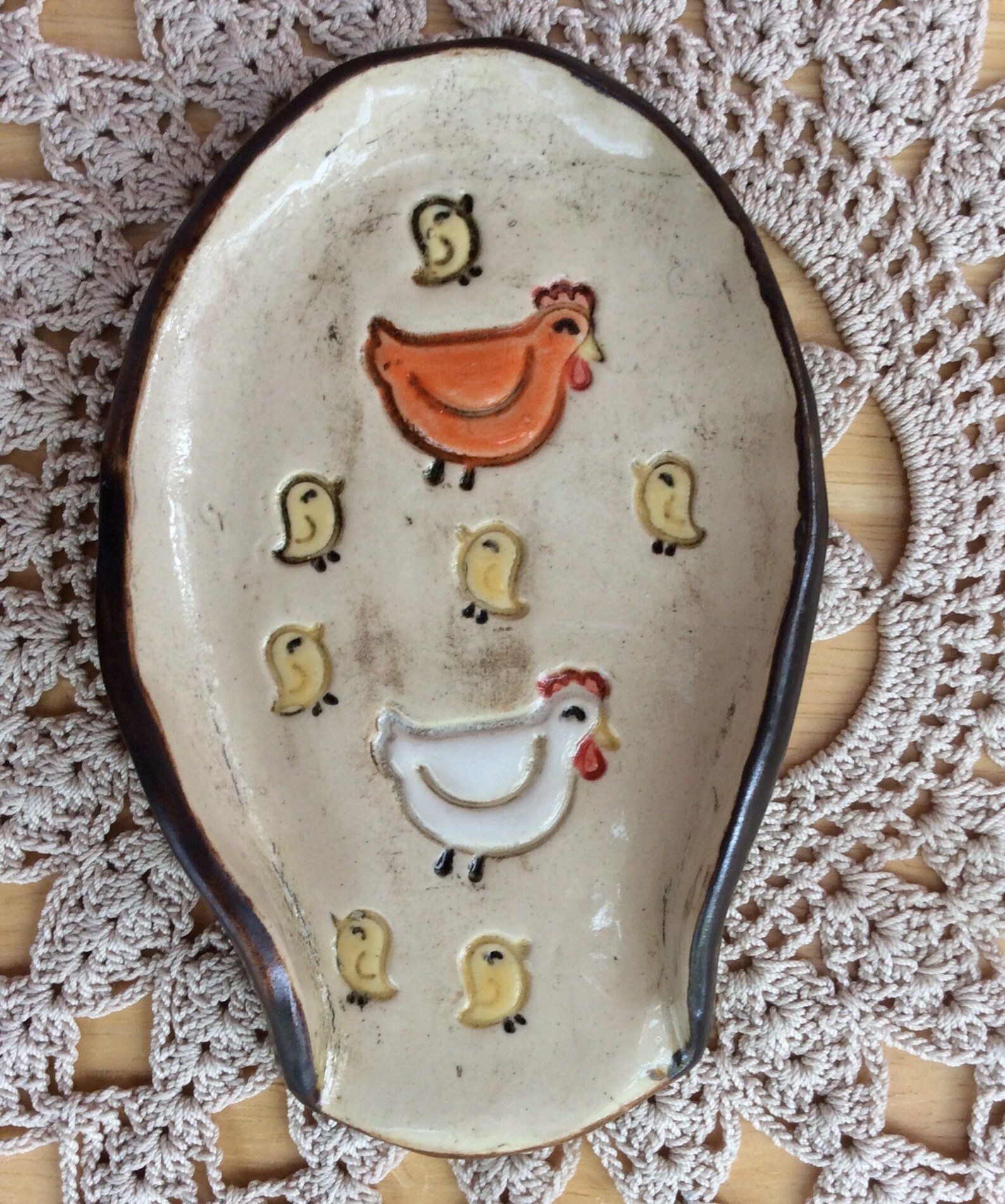 Oval Spoon Rest With Dogs or Farm Animals Handmade Stoneware | Etsy