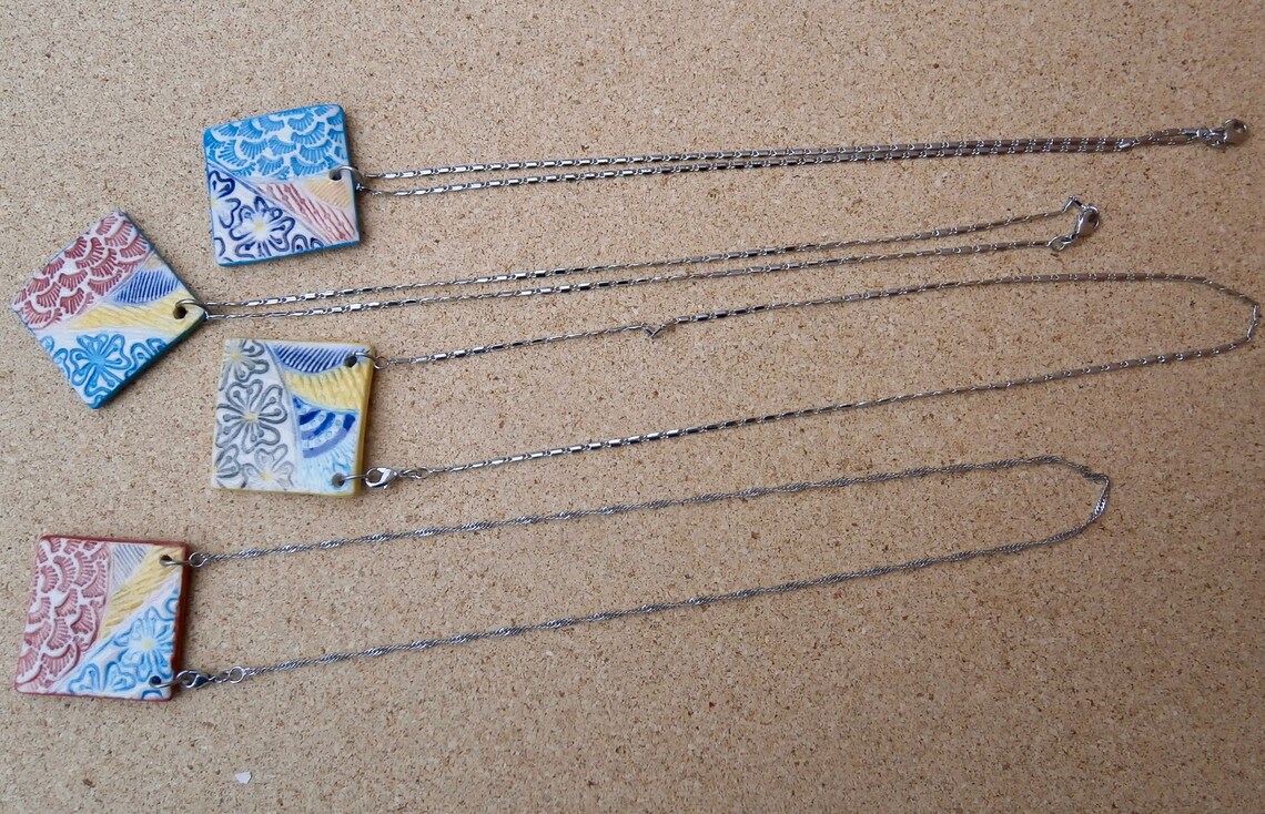 Square Zen Doodle Pendant With Flowers on Stainless Steel - Etsy