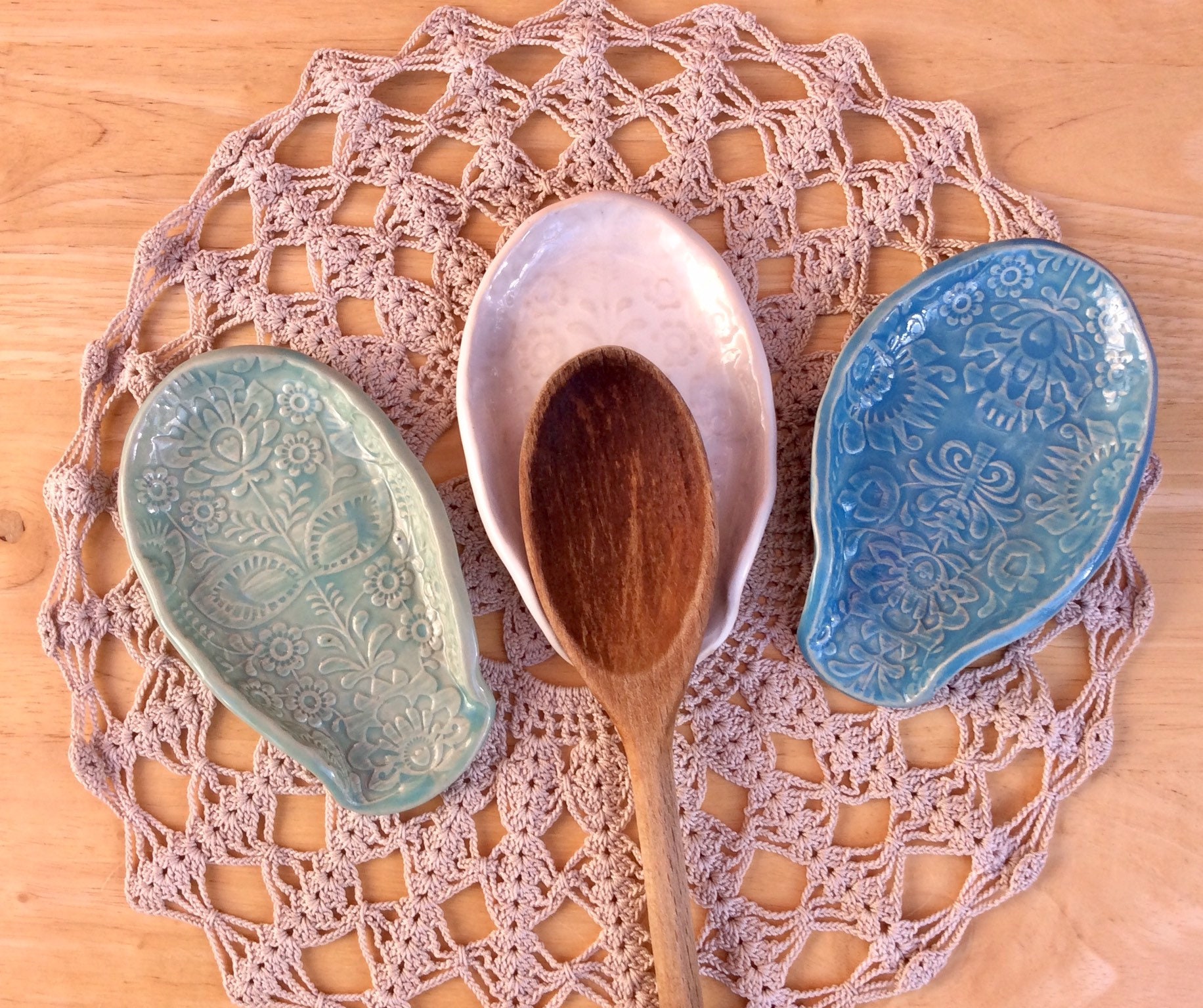 Oval Spoon Rest With Folk Flowers Handmade Stoneware Spoon - Etsy Australia