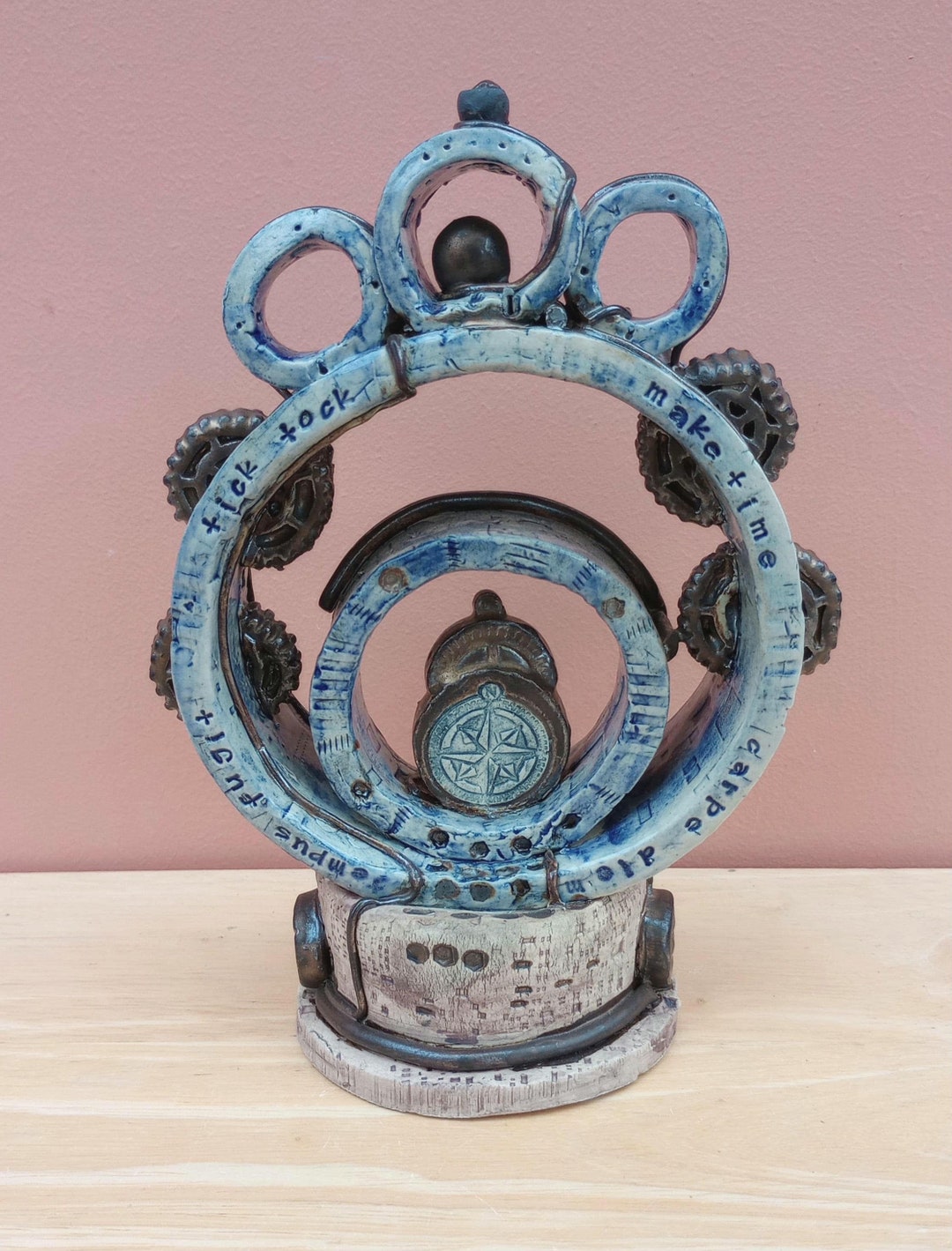 Steampunk Ceramic Sculpture, Sci Fi Inspired, Time Travel Pottery, Blue ...