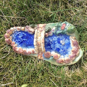 Ceramic Pond With Bridge - Terrarium Ornament - Handbuilt Stoneware Art ...