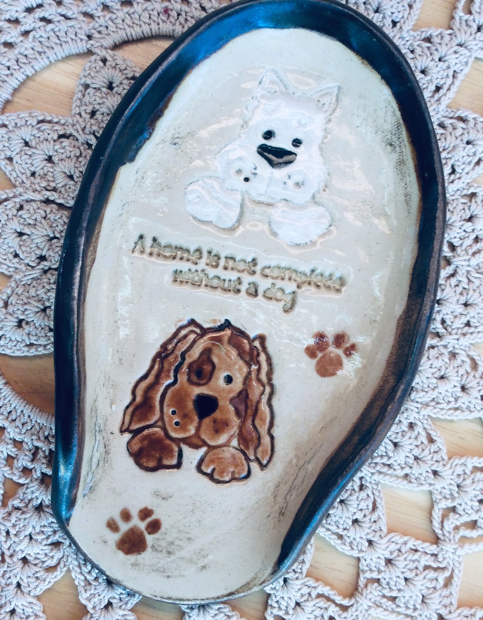 Oval Spoon Rest With Dogs or Farm Animals Handmade Stoneware | Etsy