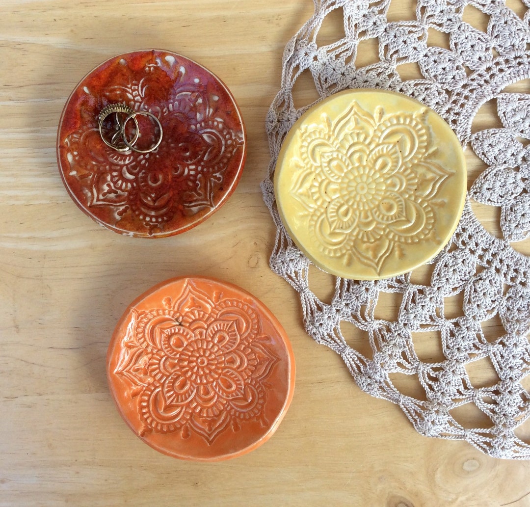 Mandala Ring Dish in Red, Pink or Orange Ceramic Trinket Holder ...
