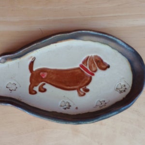 Oval Spoon Rest With Dogs or Farm Animals, Handmade Stoneware Spoon ...