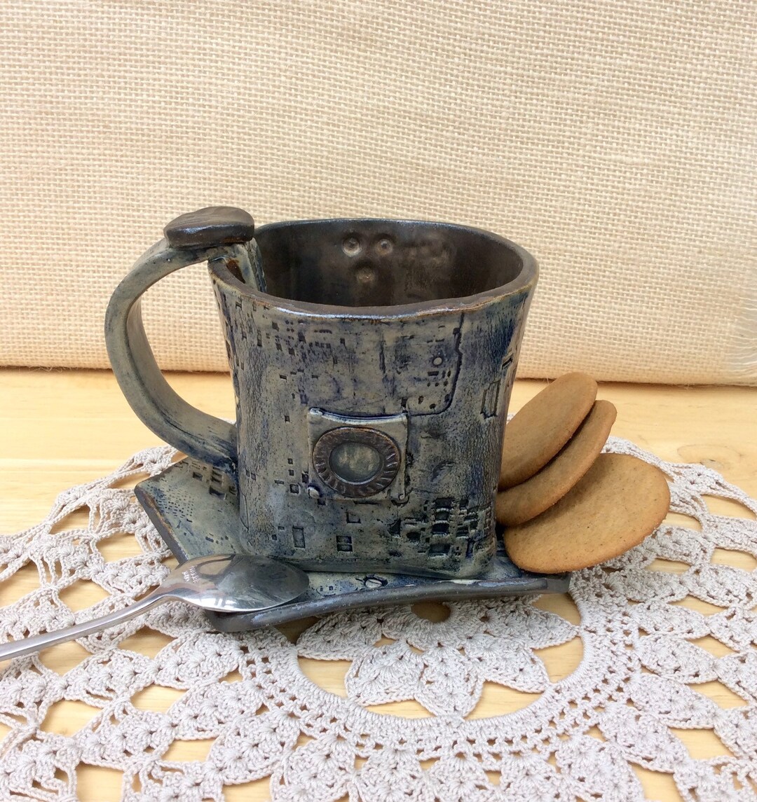 Blue Steampunk Mug and Saucer: Circuit Board and Cog Ceramic Cup - Etsy