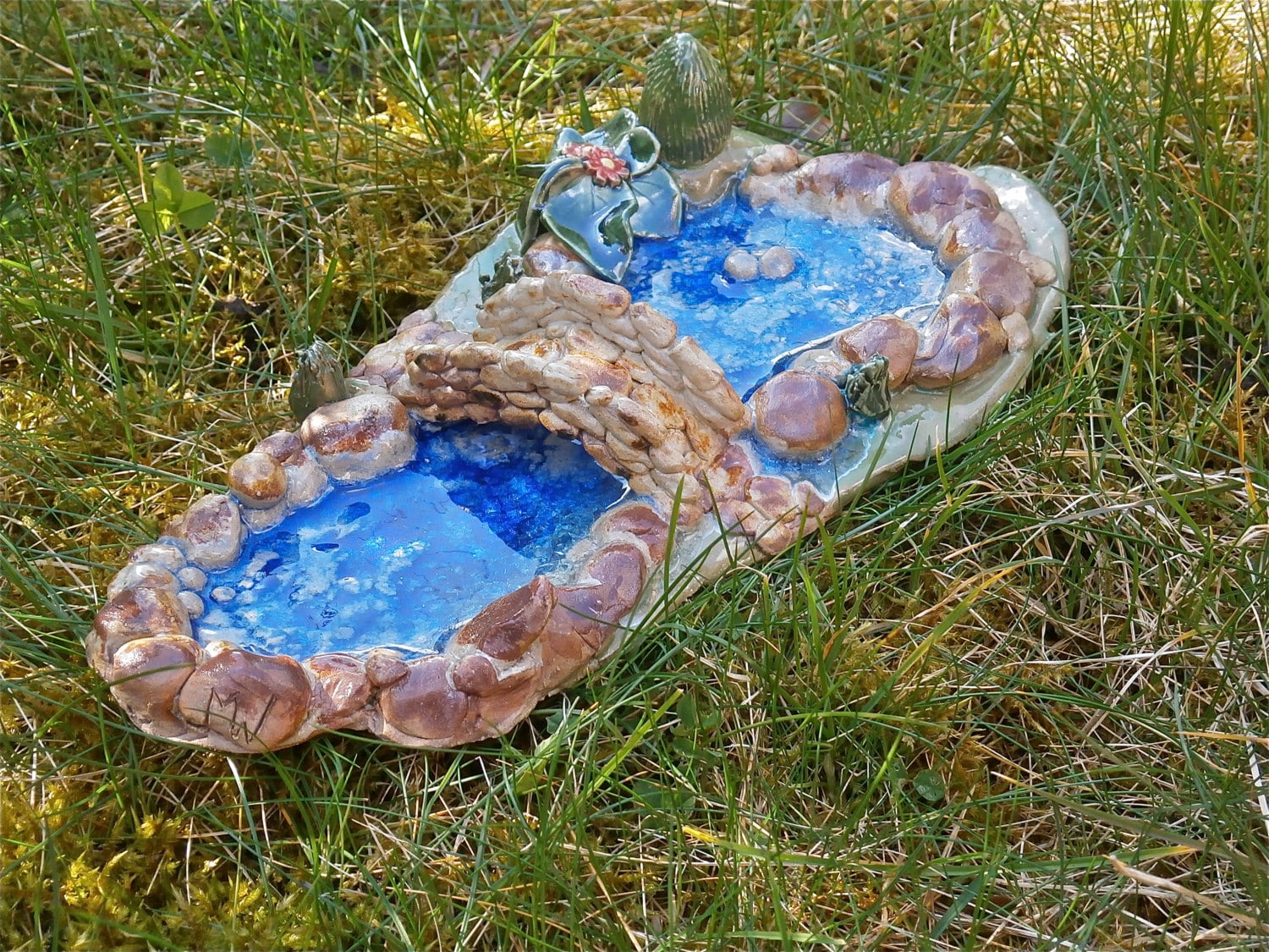 Ceramic Pond With Bridge Terrarium Ornament Handbuilt | Etsy