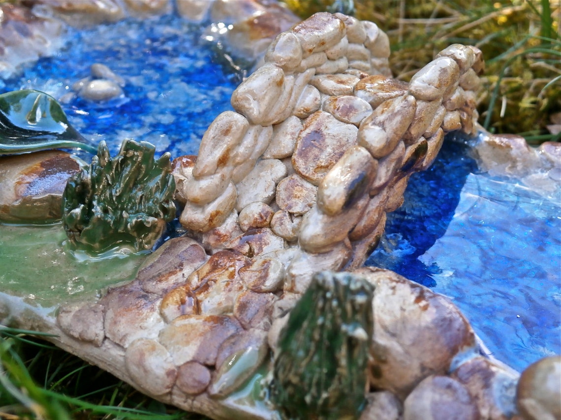 Ceramic Pond With Bridge Terrarium Ornament Handbuilt | Etsy