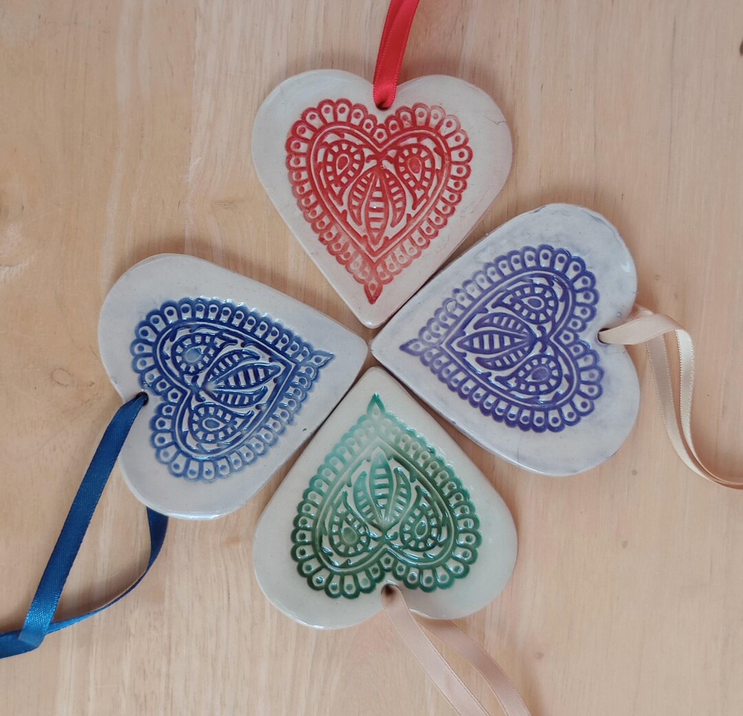 Handmade Ceramic Heart Ornament: Mandala Stoneware Wall Hanging - Etsy