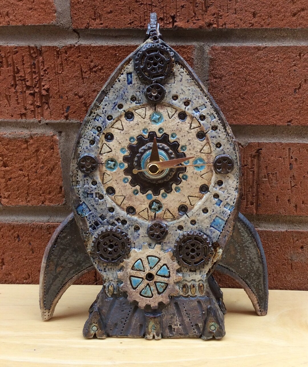 Ceramic Steampunk Rocket Clock - Blue Mantel Clock - Spacecraft - Shelf ...