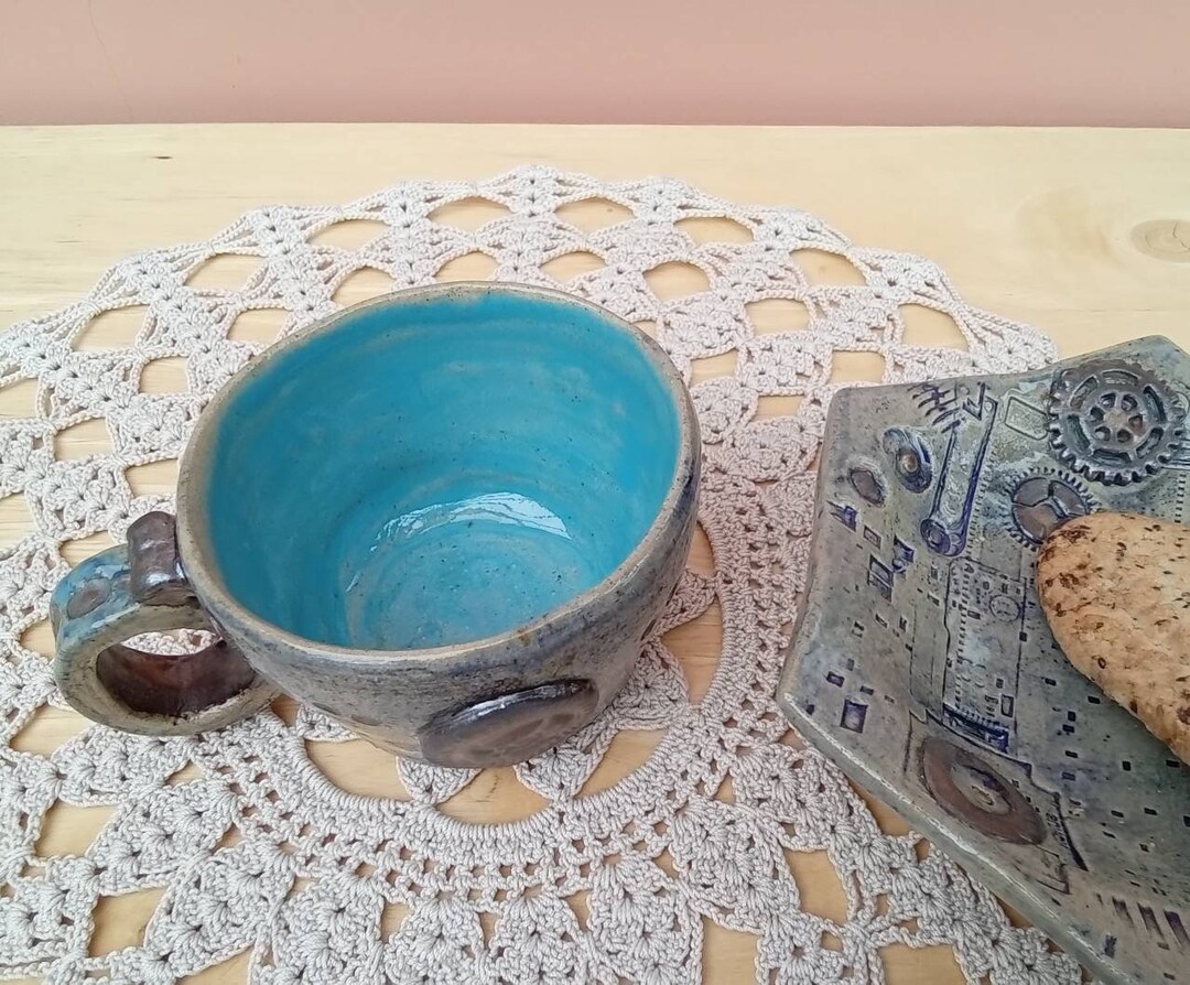 Blue Espresso Steampunk Cup With Cogs. Sake Cup, Shot Glass, Handmade ...