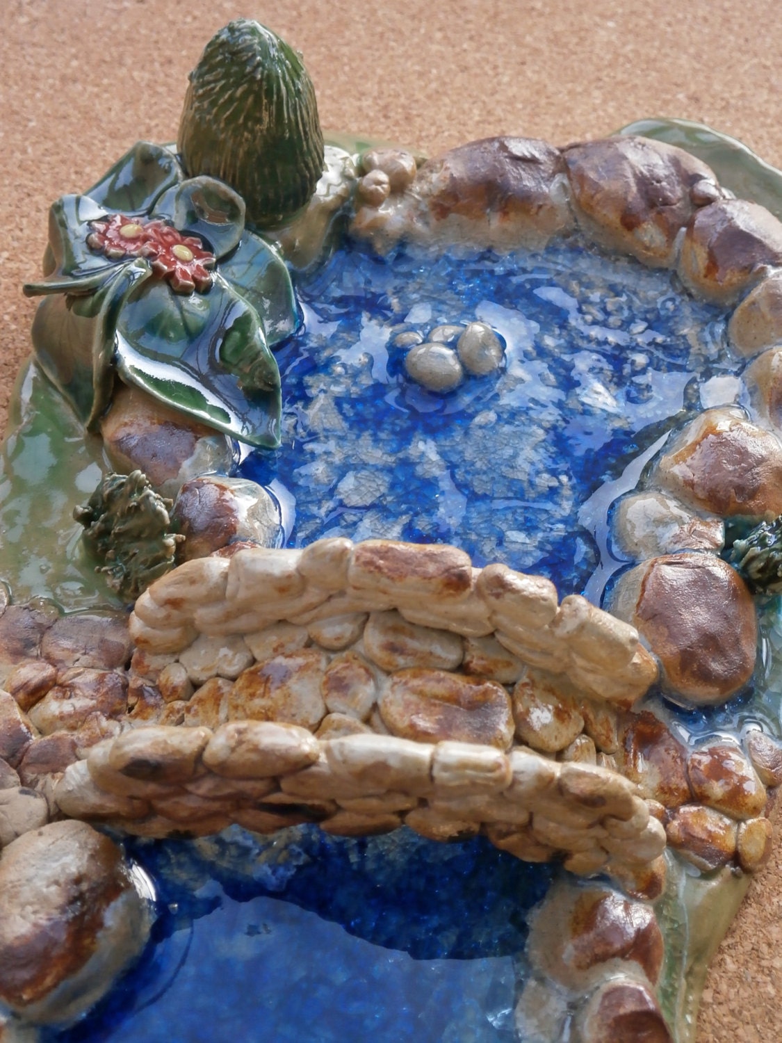 Ceramic Pond With Bridge Terrarium Ornament Handbuilt | Etsy