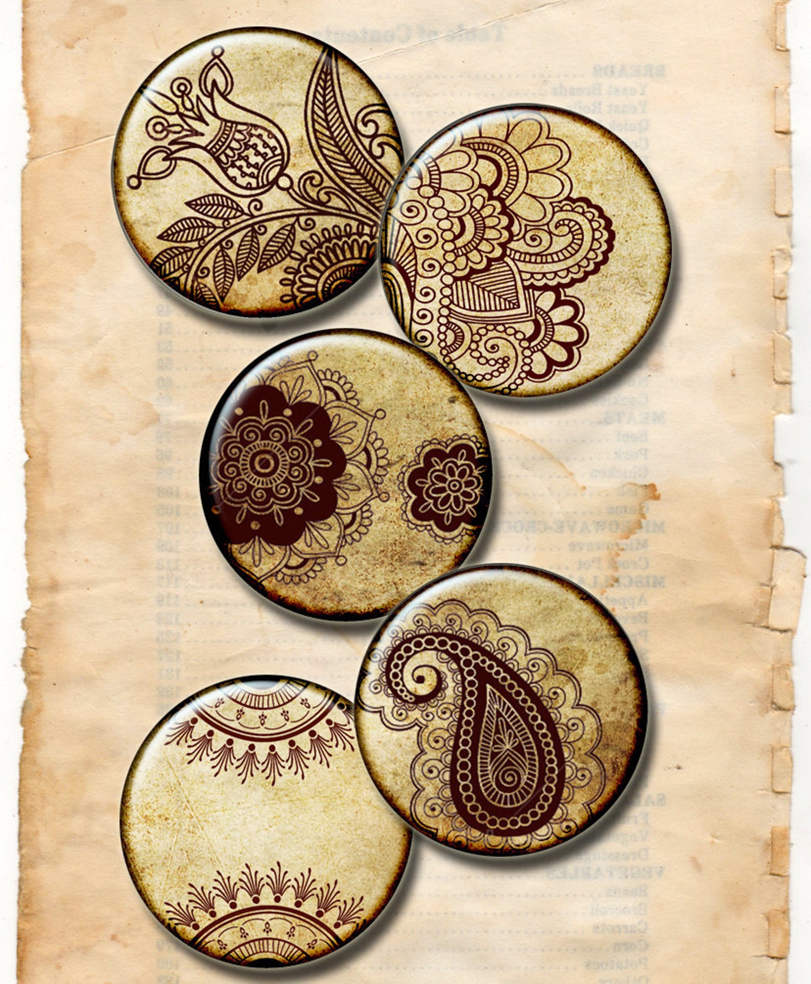 Henna Drawing ,mehndi, Zen Yoga 1 Inch Circles - Digital Collage Sheet ...