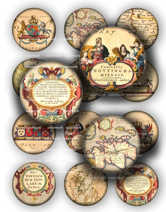 Old World Maps Circles Britannia England 1in and 2in | Etsy