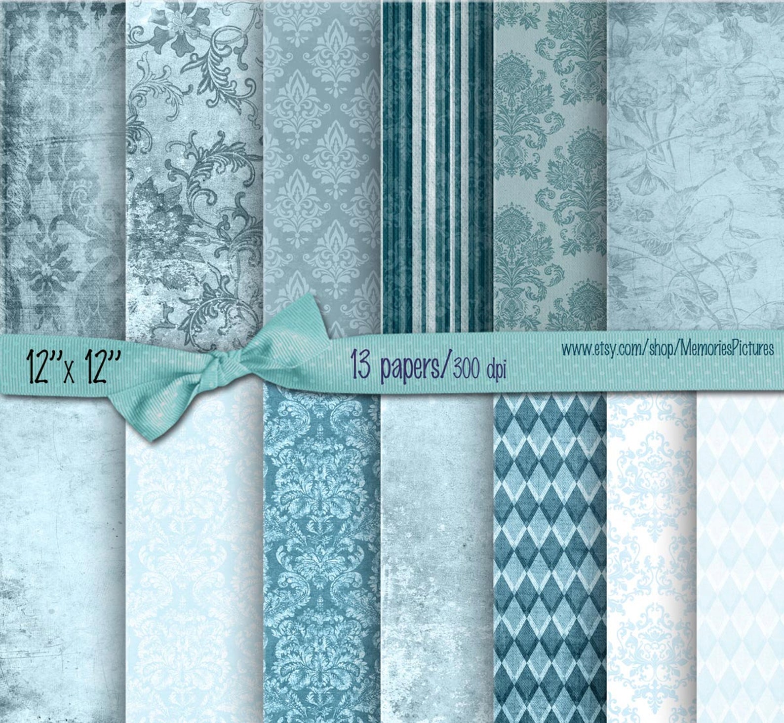Damask Papers Light Blue Digital 12 X 12 Sheets Decoupage Texture ...