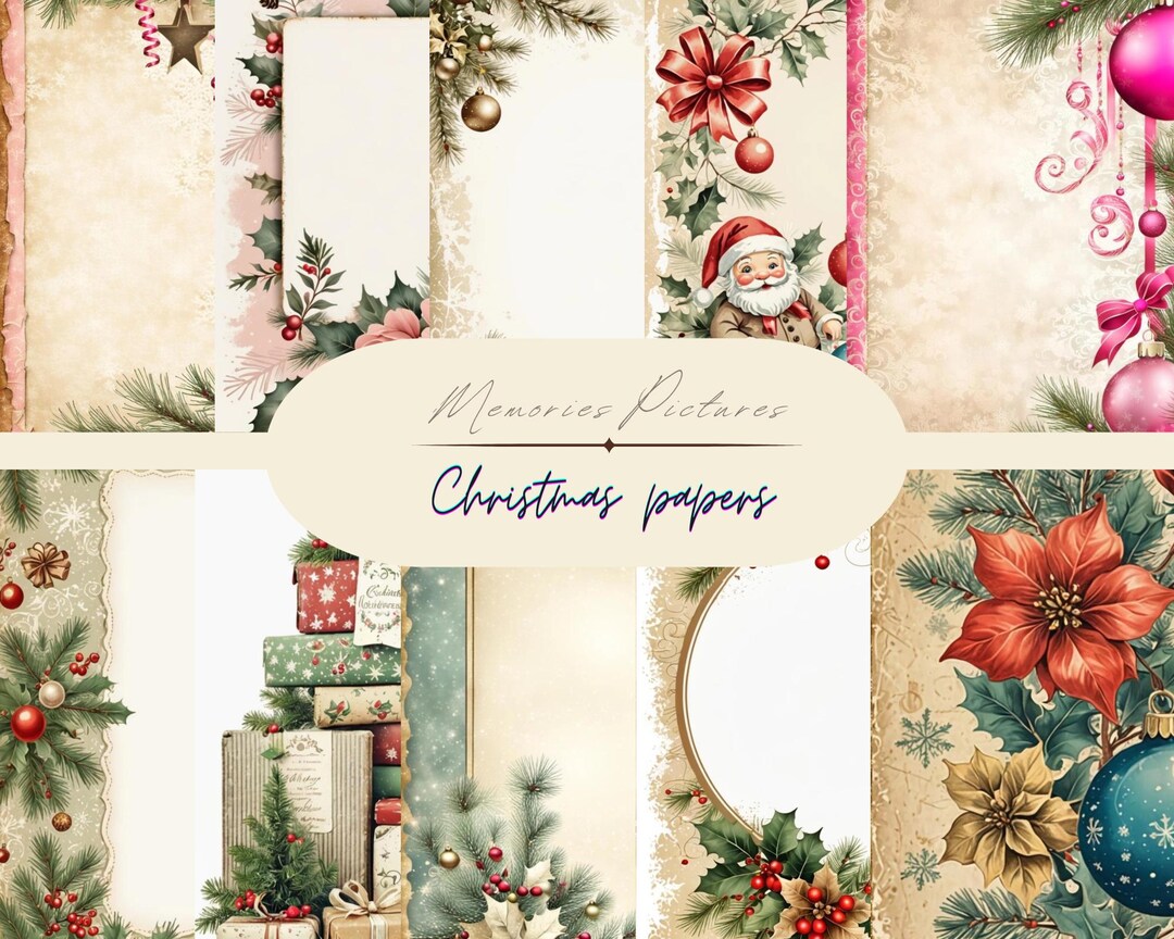 Vintage Christmas Digital Printable Papers, Shabby Invitations ...