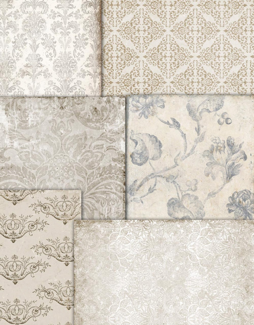 Vintage Wallpaper Digital Paper: Shabby Chic Textures (instant Download ...