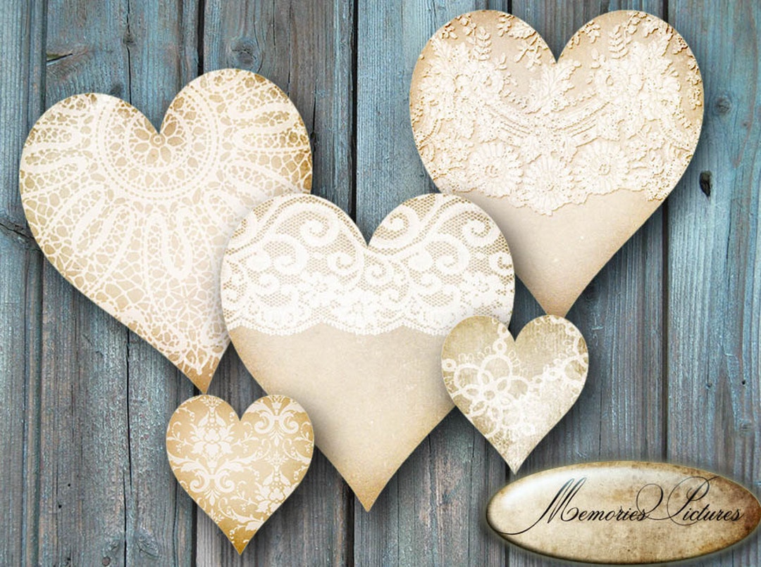 Hearts Tags Beige Vintage Lace // Instant Download Printable Gift Tags ...