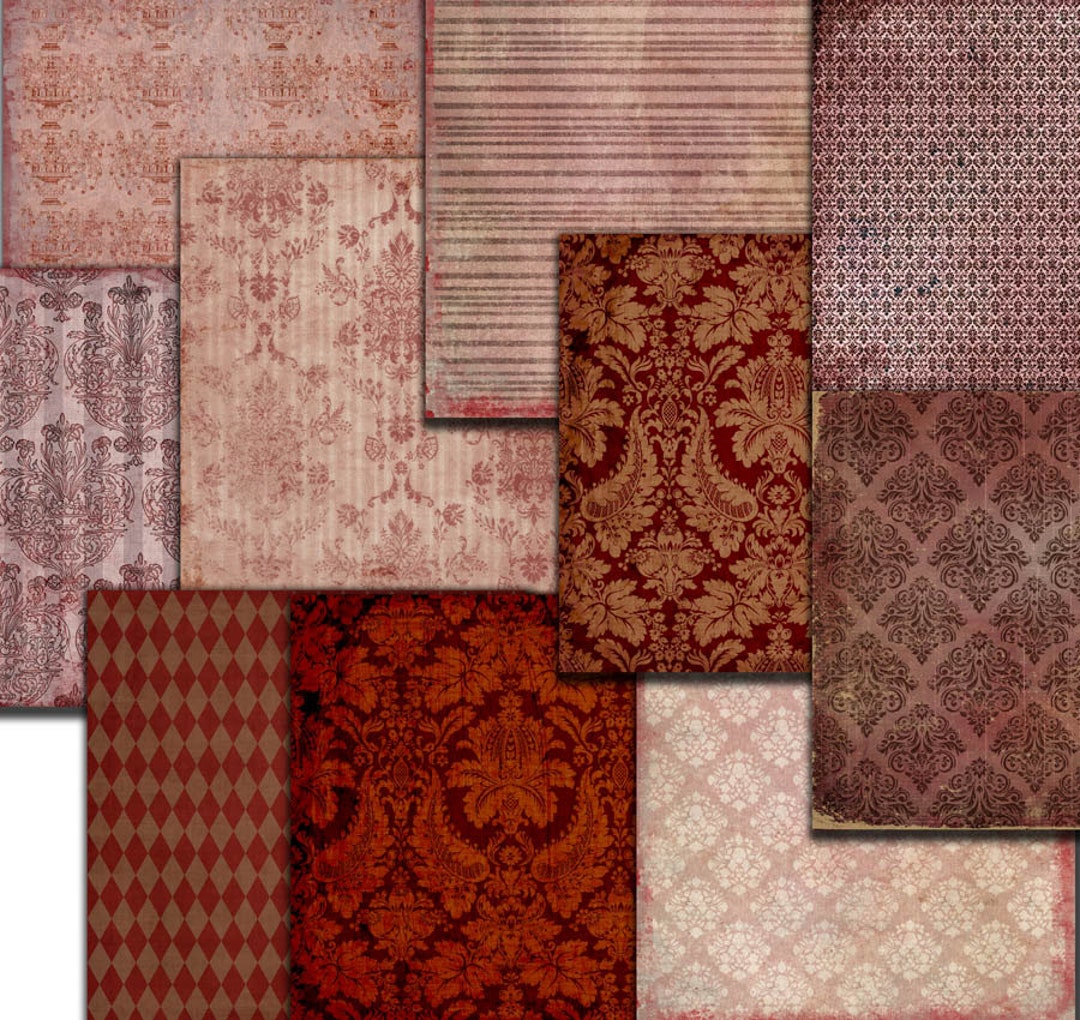 INSTANT DOWNLOAD. Red Vintage Digital Papers 12 X 12 Sheets Damask ...