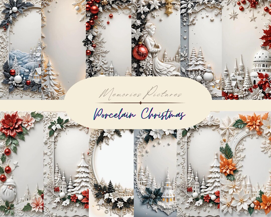 Christmas 3d Faux Frames, White Porcelain , Winter Christmas Frames ...