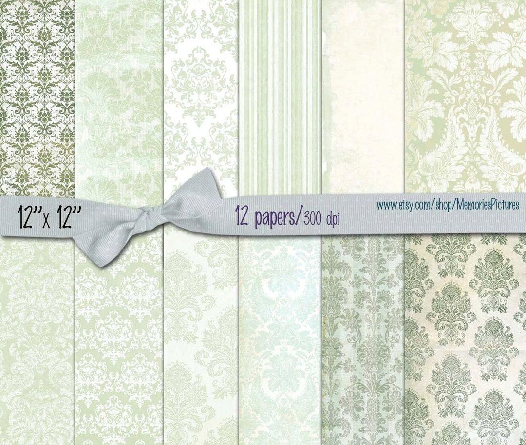 DIGITAL Wallpapers Pattern , Collage Sheet, 12 Light Green Spring ...