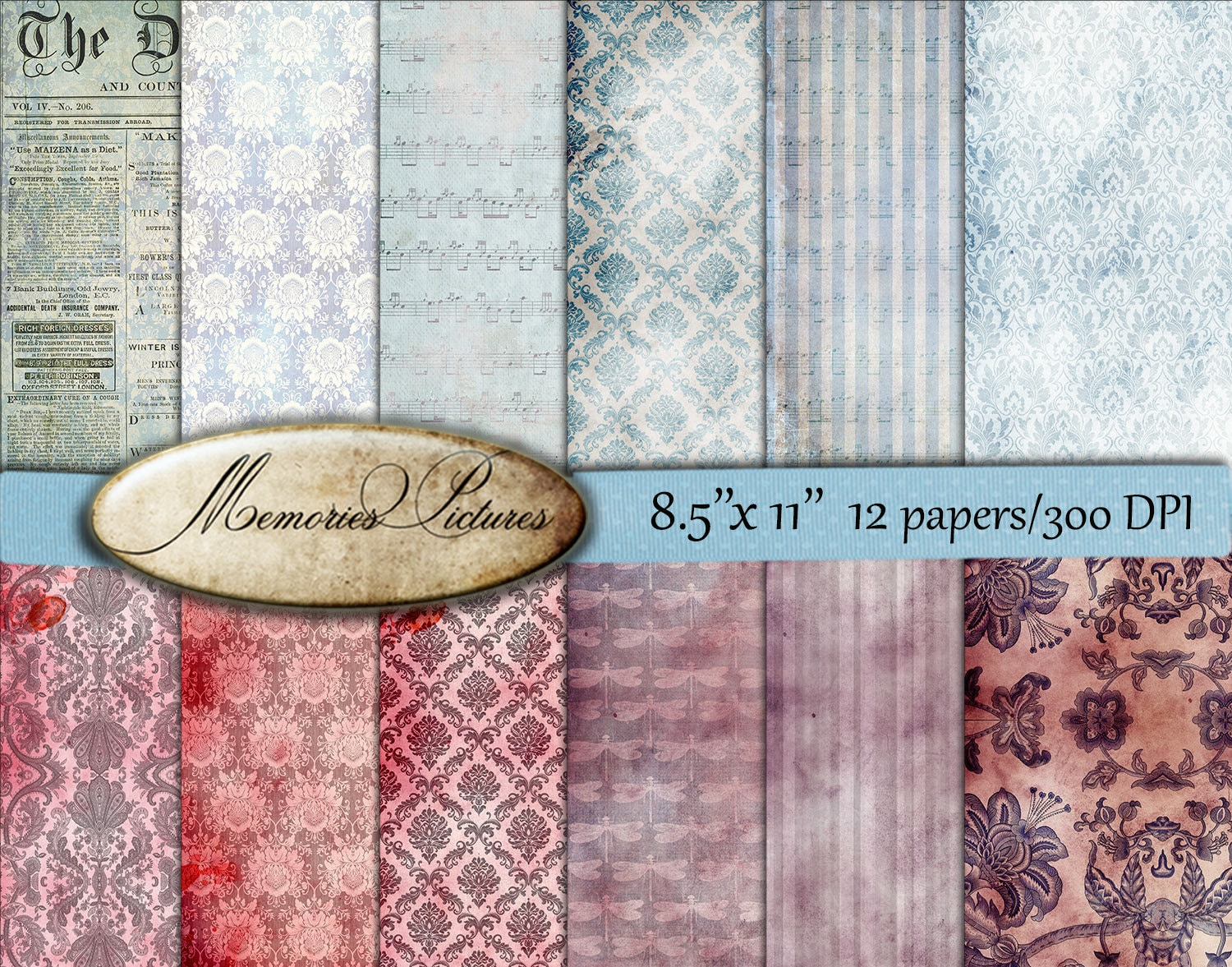 Aged Backdrop Digital Collage Sheets, Decoupage Paper Bundle, Decoupage ...
