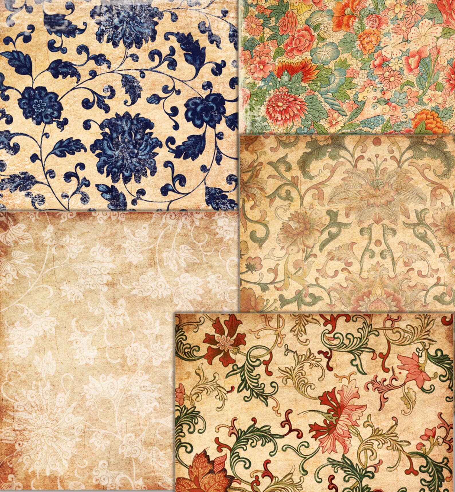 Decoupage, BACKGROUND Vintage Wallpaper Oriental - Set of 5 ...