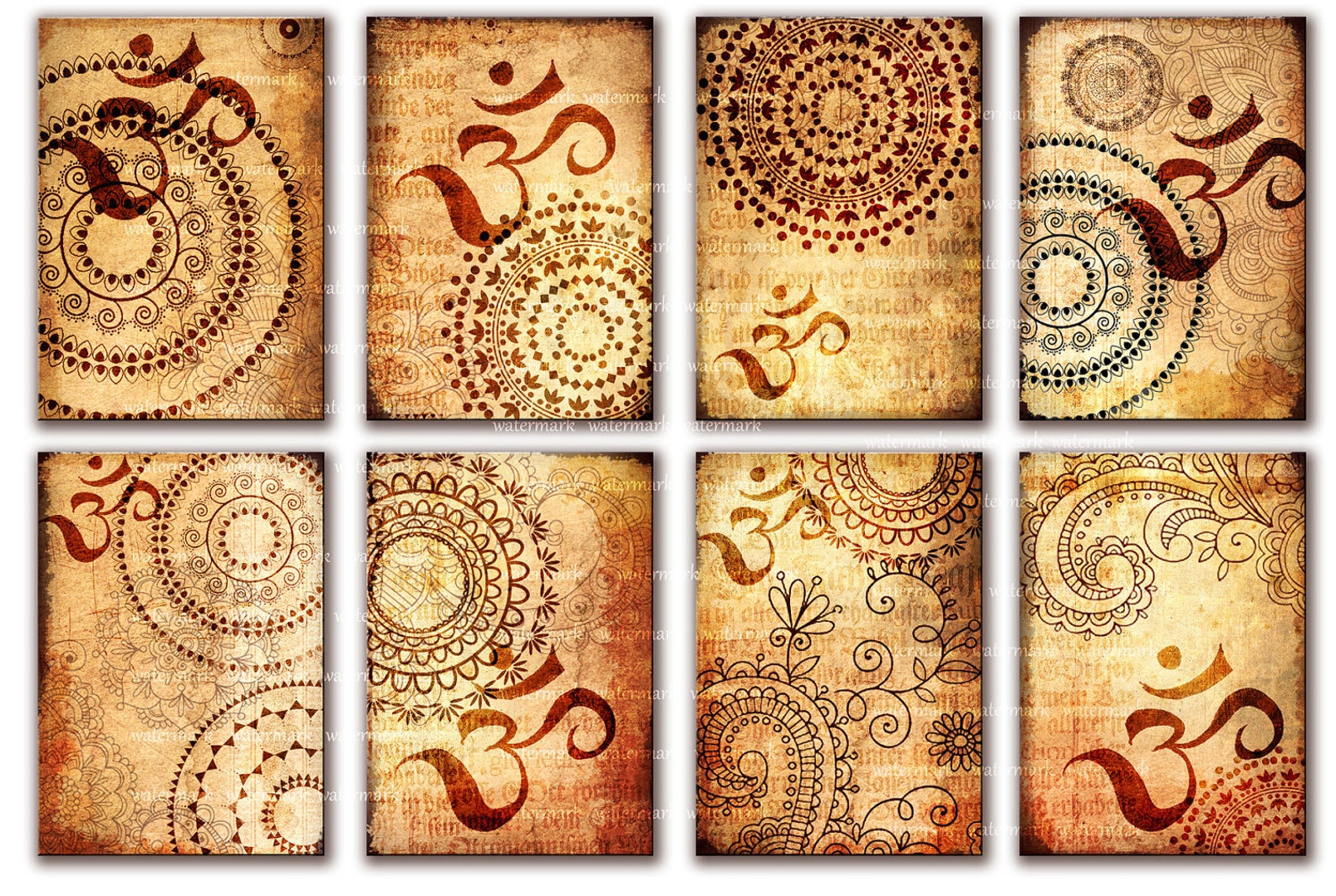 Oriental Henna Drawing Om Zen Tags Digital Collage - Etsy