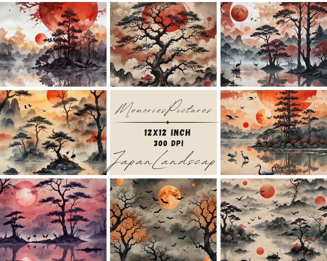 Japan Landscape Digital Printable, Asian Scenery Scrapbook Paper, Junk ...