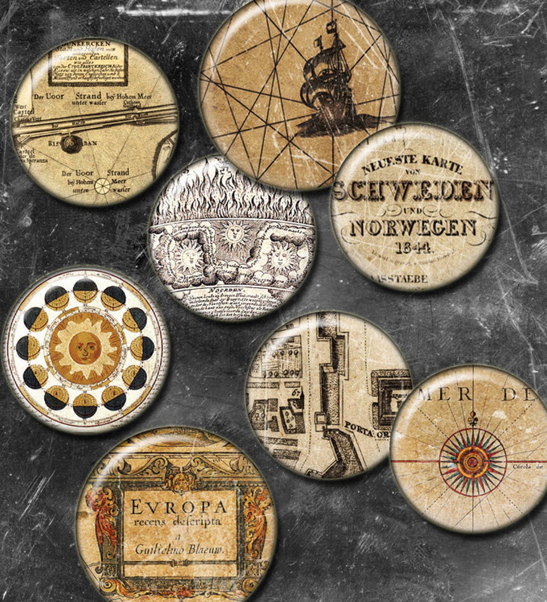 Old World Maps Circles Digital Collage Sheet Download for - Etsy