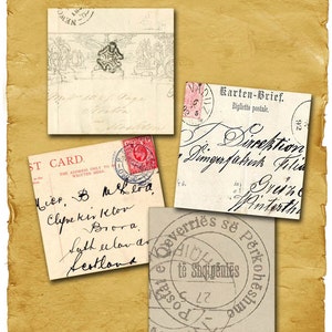 Vintage Letters Post Cards Stamp Handwriting 2 in Digital Collage Sheet ...