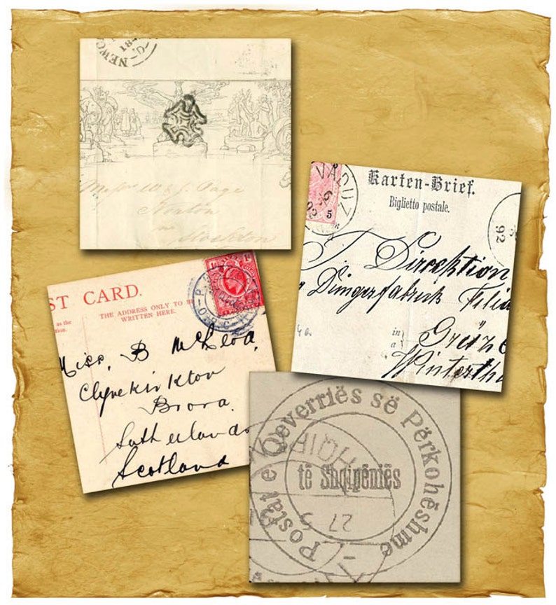 Vintage Letters Post Cards Stamp Handwriting 2 in Digital Collage Sheet ...