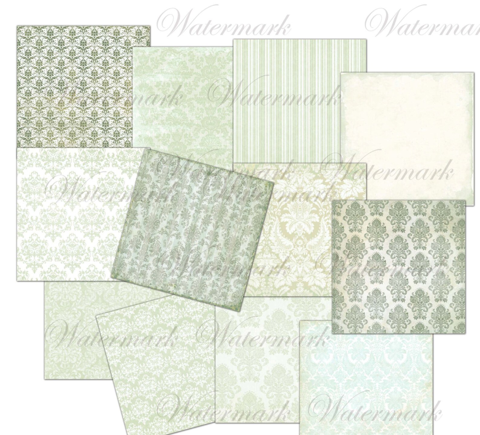 DIGITAL Wallpapers Pattern , Collage Sheet, 12 Light Green Spring ...