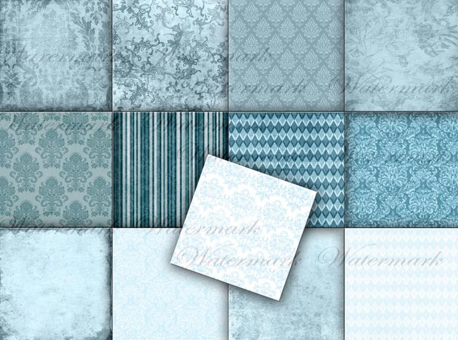 Damask Papers Light Blue Digital 12 X 12 Sheets Decoupage Texture ...