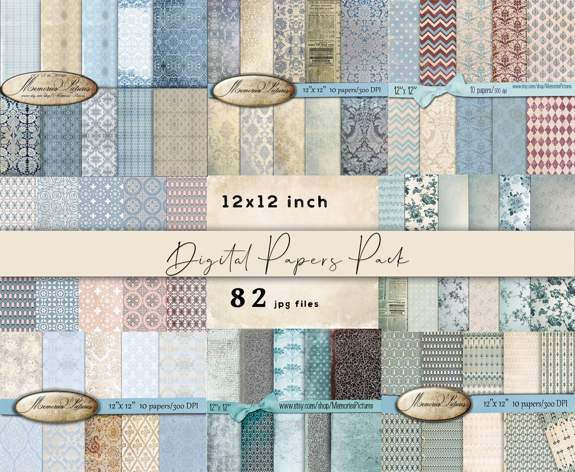 Backgrounds, Blue Vintage Papers, Digital Files Papers Pack / Beige ...