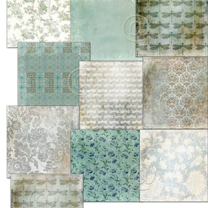 Digital Scrapbook Paper Pack , Light Blue, Green, Vintage Wallpapers ...