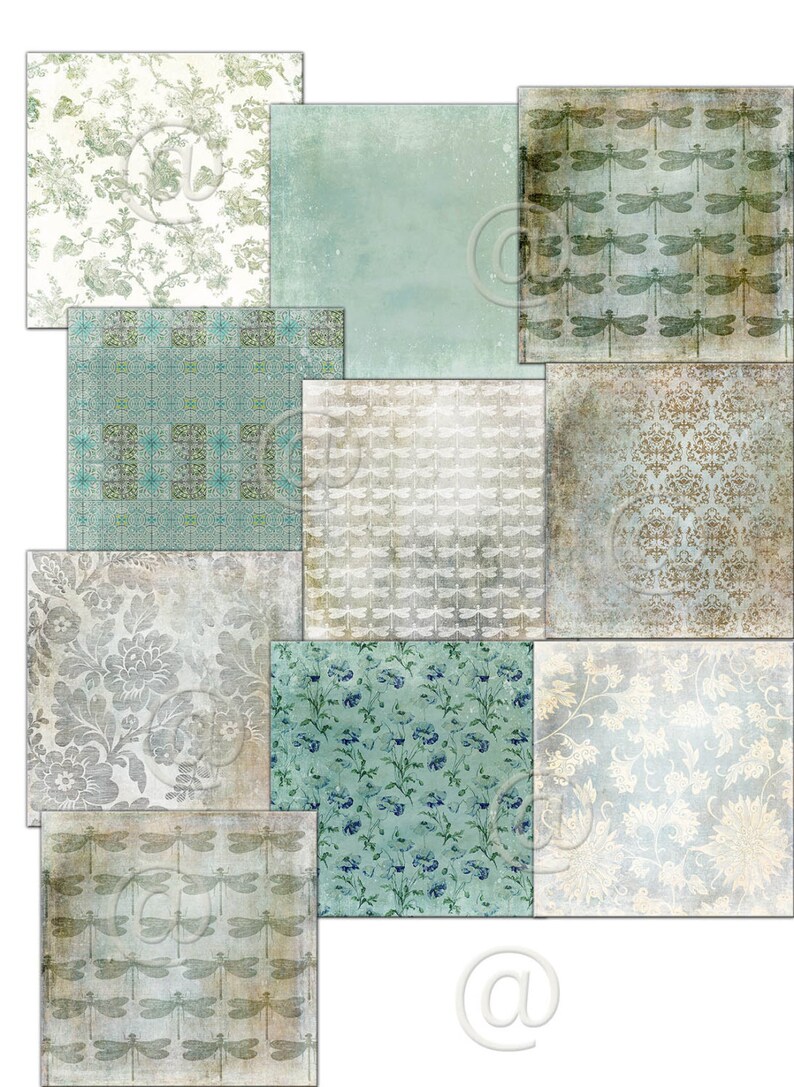 Digital Scrapbook Paper Pack , Light Blue, Green, Vintage Wallpapers ...