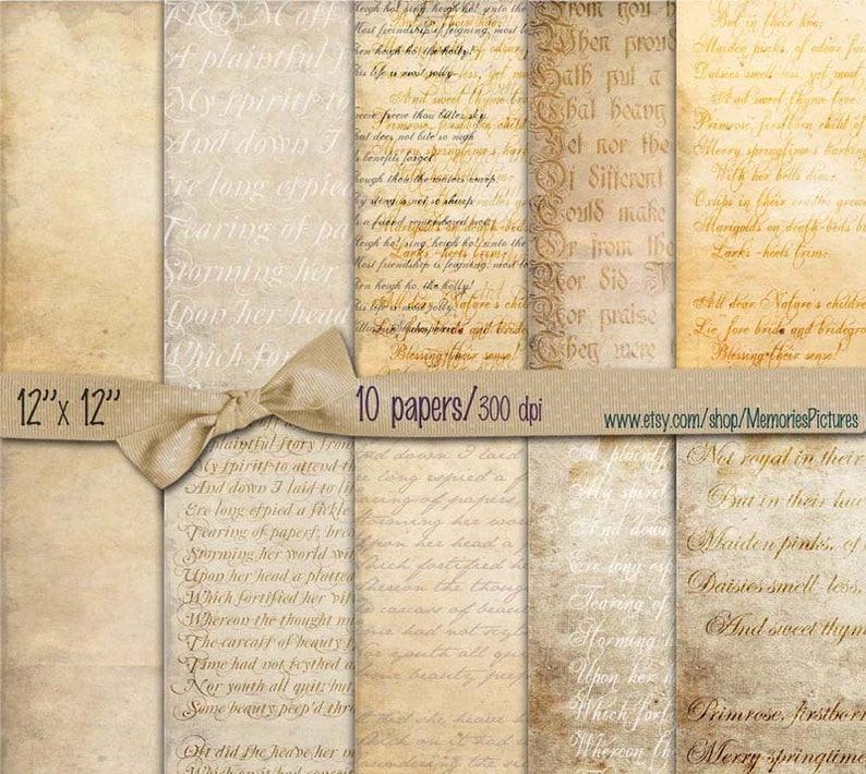Vintage Letters Background / Shakespeare Poems 12x12 Inch Paper Pack ...