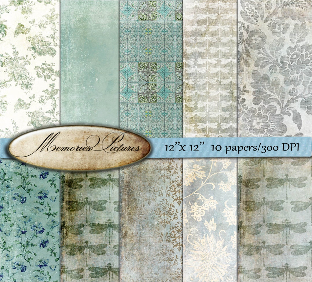 Digital Scrapbook Paper Pack , Light Blue, Green, Vintage Wallpapers ...