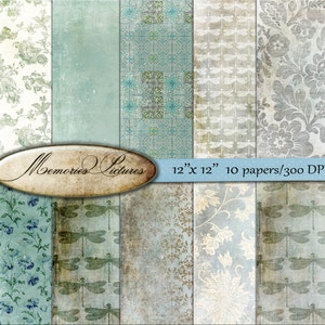 Digital Scrapbook Paper Pack , Light Blue, Green, Vintage Wallpapers ...