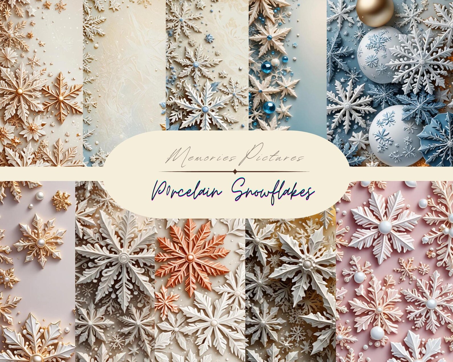 Christmas Frames Snowflakes Digital Printable Papers Vintage ...