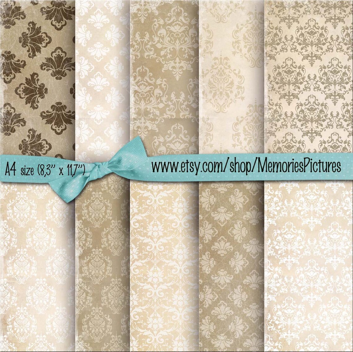 INSTANT DOWNLOAD. Printable Beige Damask Background Papres | Etsy