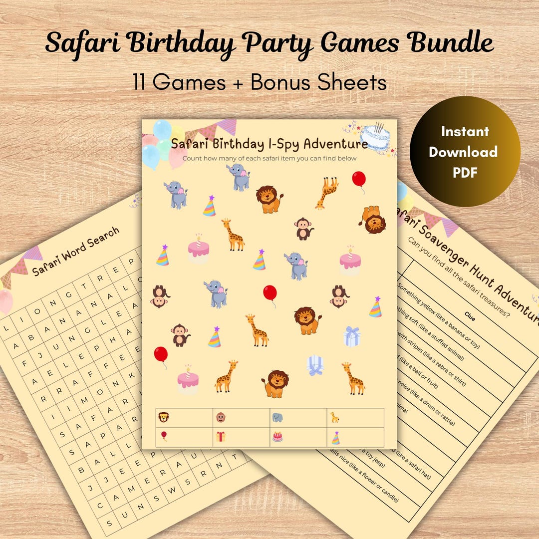 Safari Birthday Party Games Printable | Jungle Theme Kids Activities ...