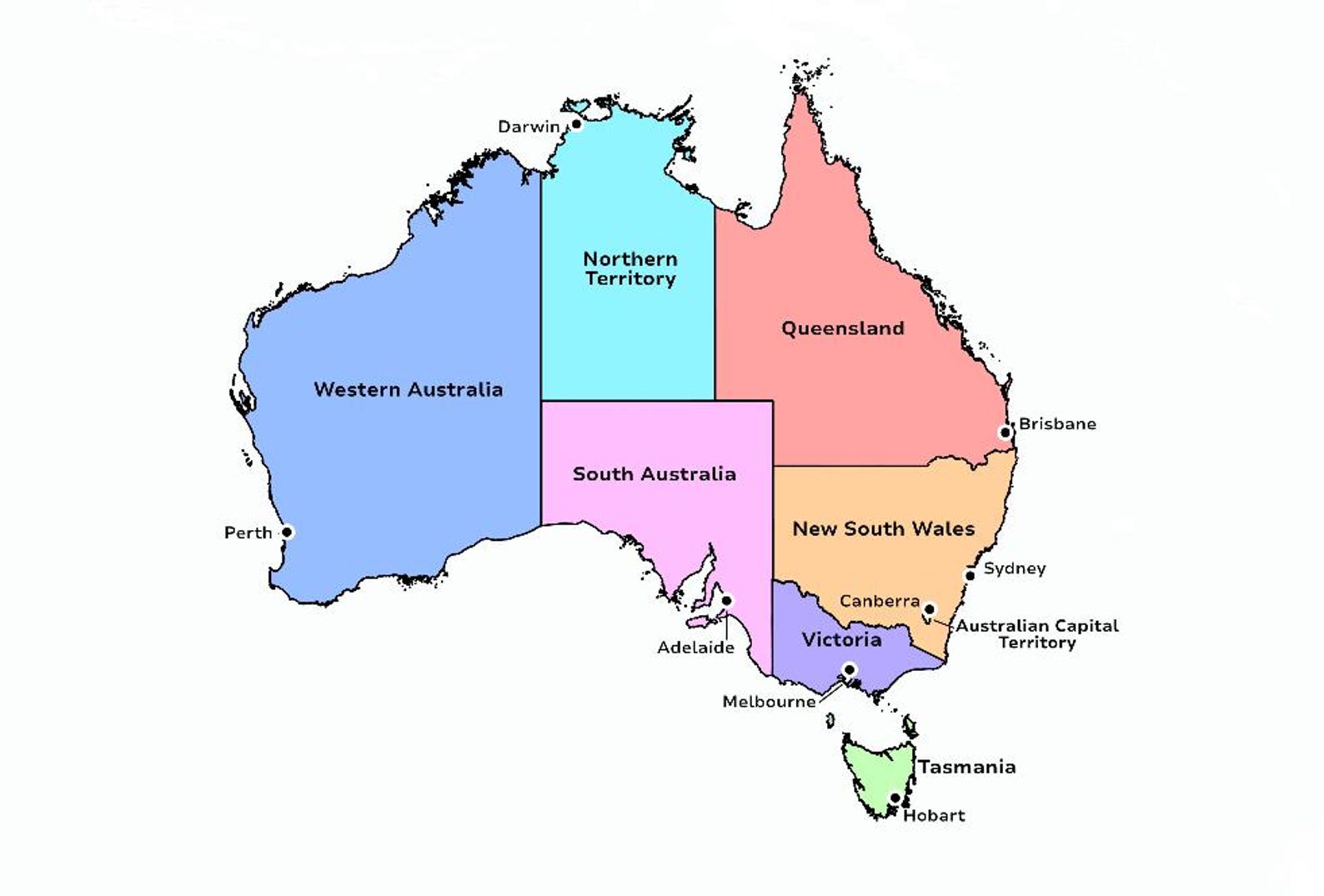 Printable Map of Australia SVG Format (states and Capital Cities ...