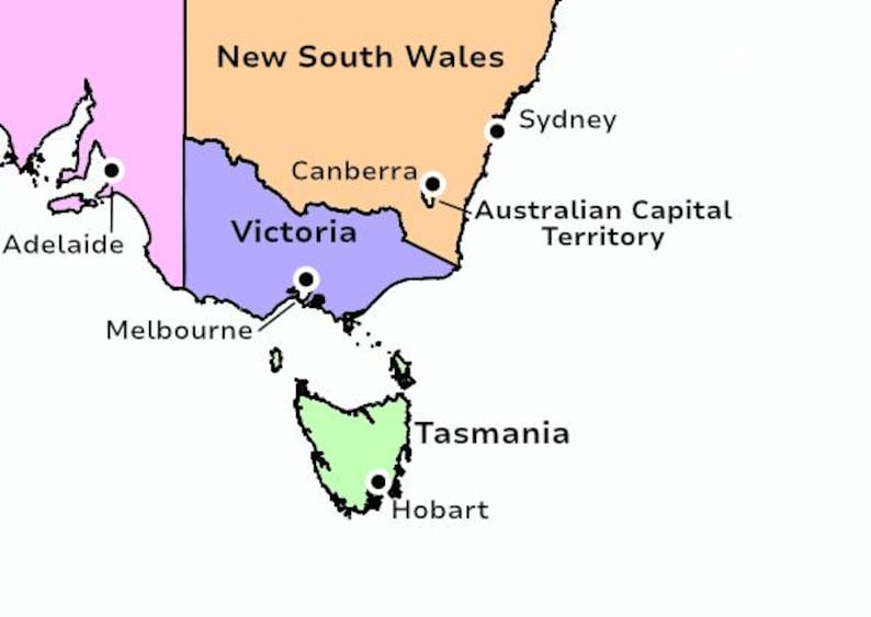 Printable Map of Australia SVG Format (states and Capital Cities) - Etsy