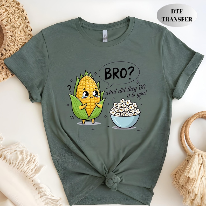 Kawaii Corn Popcorn DTF Transfer, Crying Corn Iron On, Humor DIY Shirt ...